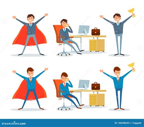 Man Working By Office Table Business Superman Stock Vector