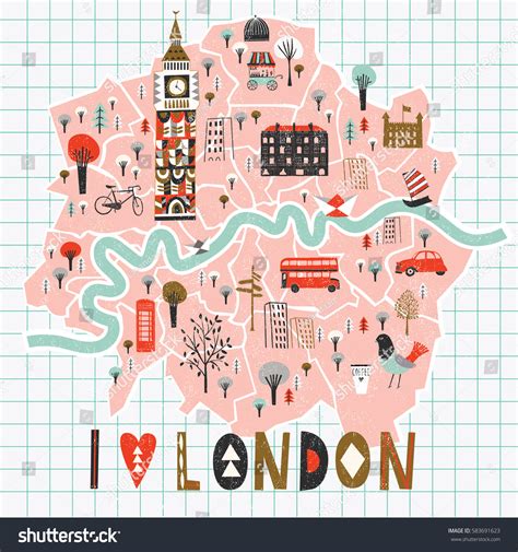 Мультфильм карта Лондона с иконками легенды стоковая векторная графика без лицензионных
