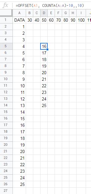 Arrays Best Formula To Display Data From Last X Number Of Columns In A Row Stack Overflow