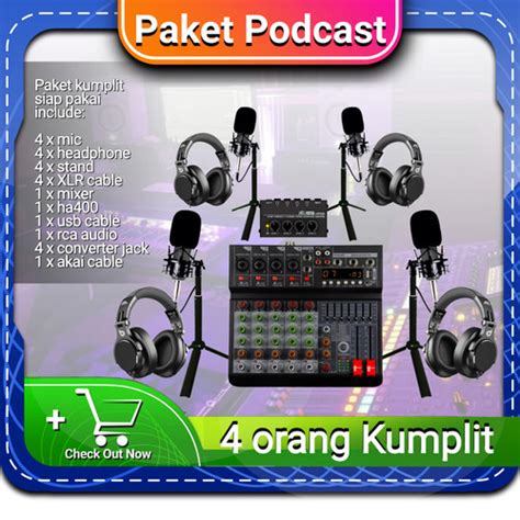 Promo Paket Podcast 4 Orang Premium Mic Headphone Mixer Recording