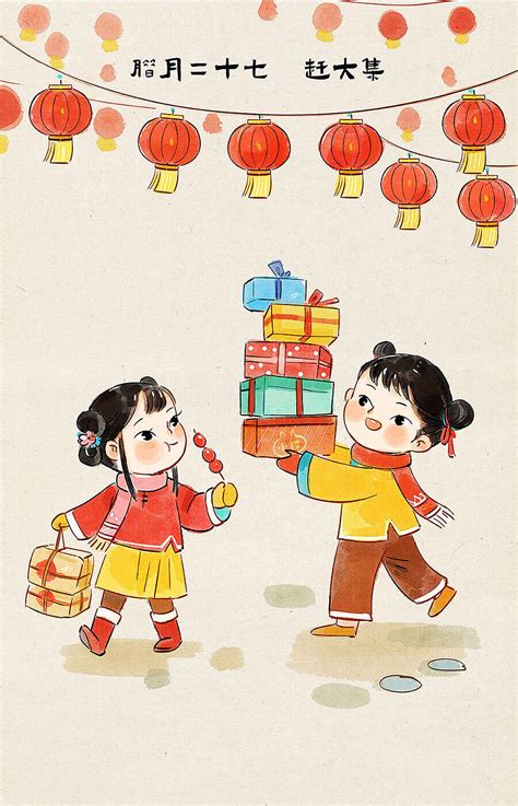 儿童画赶大集热闹的集市简笔画图片文秘苑图库