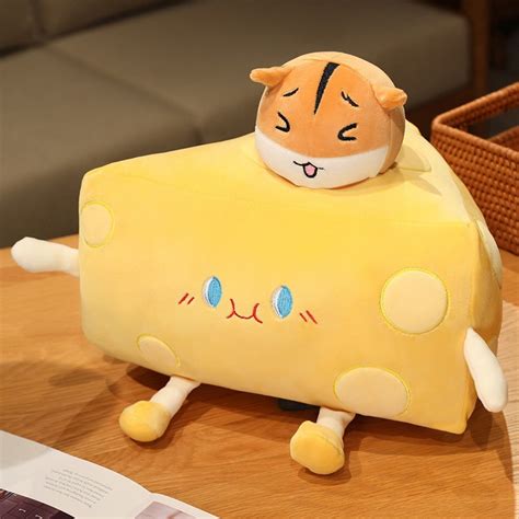 Cheese Plush Toy Lovely Cat Hamster Rabbit Eat Stealthily Cheese Doll