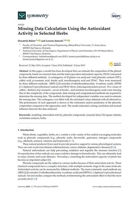 Pdf Missing Data Calculation Using The Antioxidant Activity In