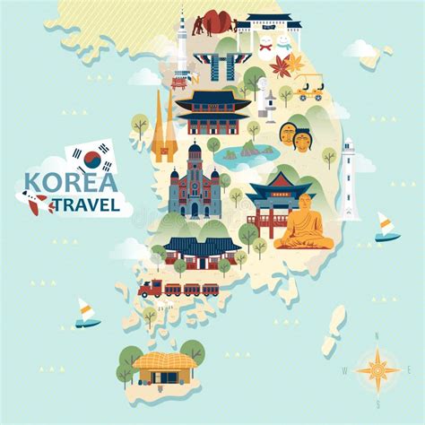 Mapa Del Viaje De La Corea Del Sur Ilustración Del Vector Ilustración