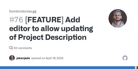 Feature Add Editor To Allow Updating Of Project Description · Issue