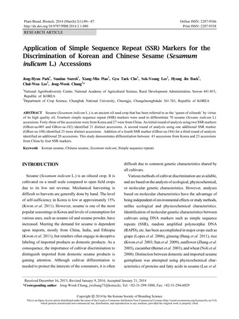 Pdf Application Of Simple Sequence Repeat Ssr Markers For The
