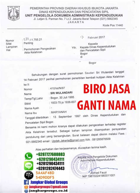 Contoh Surat Permohonan Ganti Nama Akta Kelahiran Berbagai Contoh