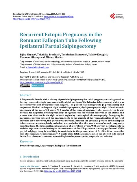 Recurrent Ectopic Pregnancy In The Remnant Fallopian Tube Following