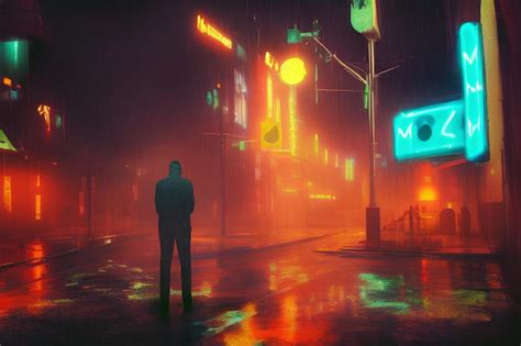 Premium Photo Rear View Of Man In Black Coat And Hat Standing In Rain