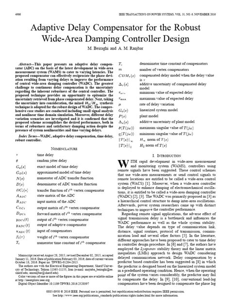 Adaptivedelaycompensatorfortherobustwide Areadampingcontrollerdesign Pdf Control