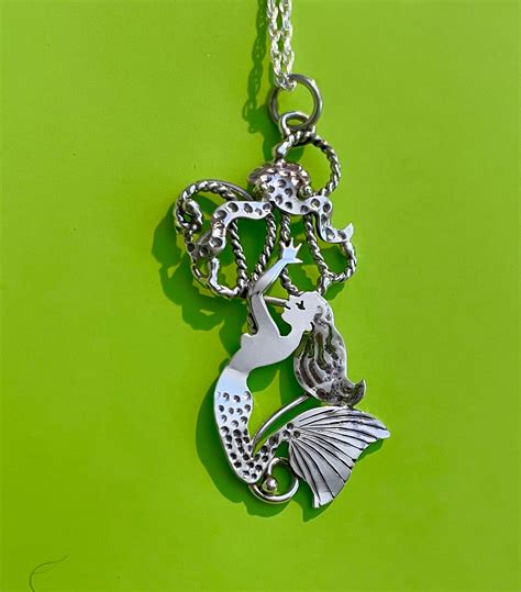 Sterling Silver Mermaid And Octopus Necklace Octopus And Mermaid
