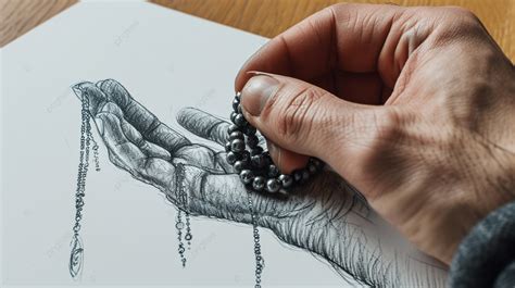 Portrait Of Hand Drawn With Tasbih Prayer Beads Pray Dzikir Moslem