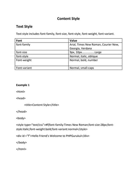 Content Style In Html With Example Phpgurukul Tutorials Pdf