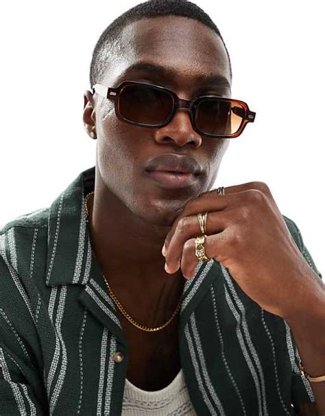 Asos Design Rectangle Sunglasses In Brown Asos