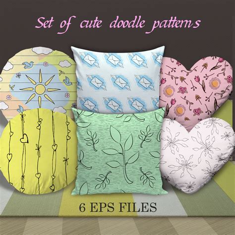 Set Of Seamless Cute Doodle Patterns Masterbundles