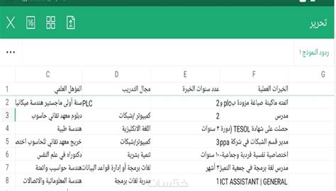 إدخال البيانات باستخدام برنامج Microsoft Excel خمسات