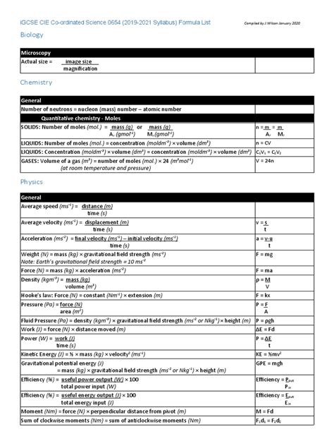 0654 Igcse Formulae Equations Pdf Mole Unit Radioactive Decay