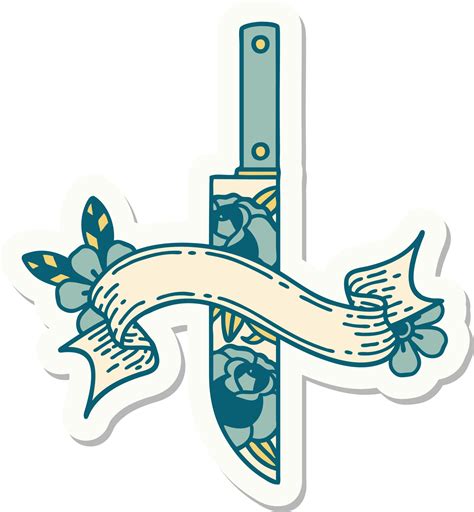 Tattoo Sticker With Banner Of A Dagger And Flowers 12103629 Vector Art