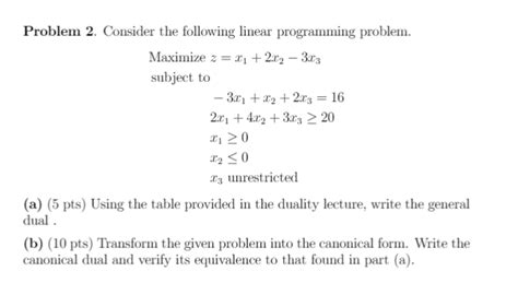 Solved Problem 2 Consider The Following Linear Programming
