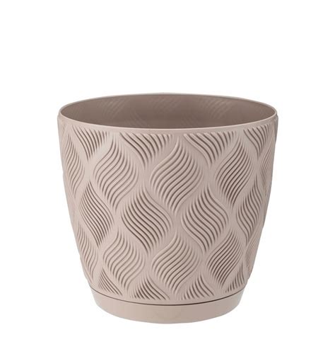 Doniczka plastikowa z podstawką osłonka FLOW PETIT 13 cm beżowa