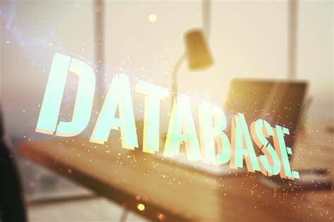 premium photo double exposure of database word sign on laptop