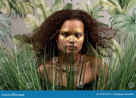 Beauty Portrait Of Pretty Young Mulatto Woman With Beautiful Makeup And