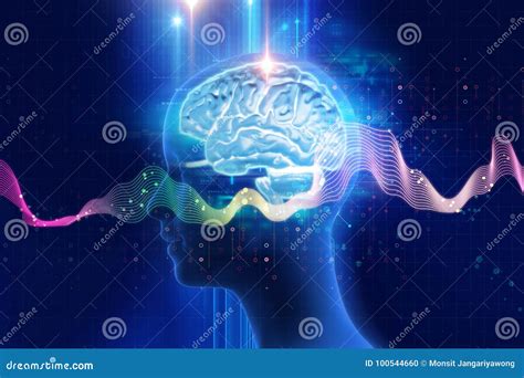 3d Rendering Of Human Brain On Technology Background Stock Illustration