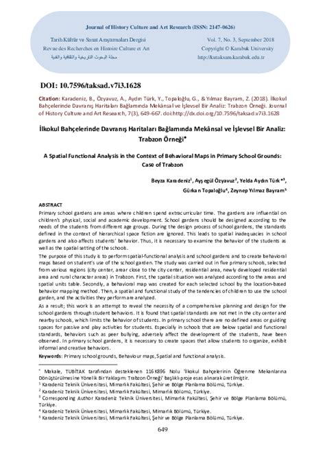 Pdf İlkokul Bahçelerinde Davranış Haritaları Bağlamında Mekânsal Ve