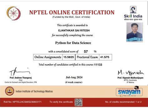 Sai Ritesh Ejanthkar On Linkedin Python Datascience Nptel Iitmadras Lifelonglearning