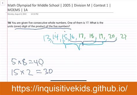 Math Olympiad For Middle School 2005 Division M Contest 1 Moems 1a