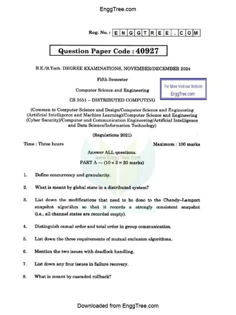 Cs3551 Distributed Computing Nov Dec 2024 Question Paper Download Pdf