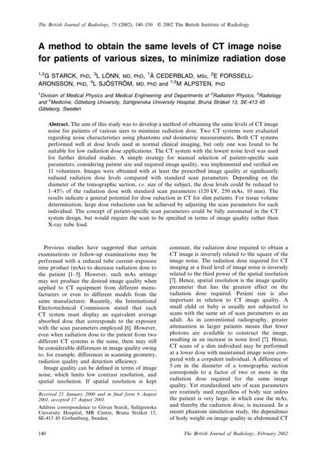 PDF A Method To Obtain The Same Levels Of CT Image Noise For Patients Of Various Sizes To