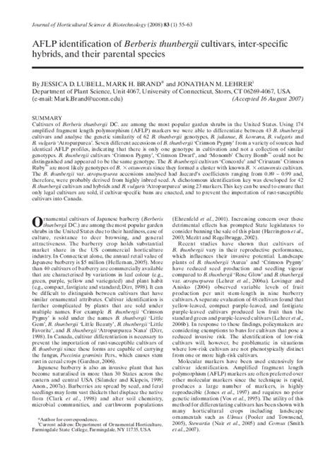 Pdf Aflp Identification Of Berberis Thunbergii Cultivars Inter
