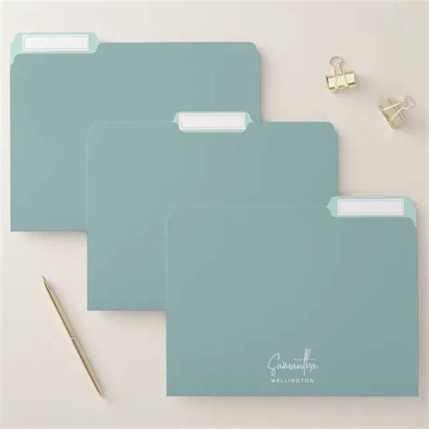 Modern Script Monogram Turquoise Mint Green Name File Folder Zazzle