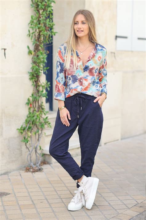 Pantalon Confort Bleu Marine En Toile Stretch étoile Brillante