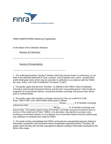 FiNRA Arbitration Submission Agreement Fill Out Sign Online And