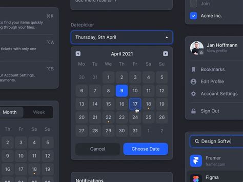 Dark Ui Elements Dropdowns And Calendar Ui Elements App Design Layout