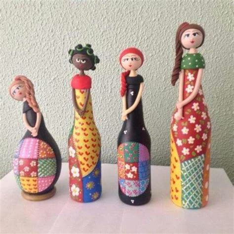 Bonecas De Garrafas Trabalhos Manuais Garrafas Pintadas Garrafas