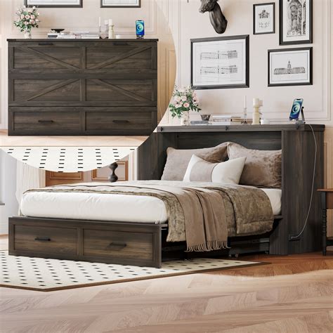 Queen Size Murphy Bed With Built In Charging Station And Storage Drawer