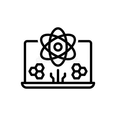 Black Line Icon For Computer Science Computer And Particle Stock