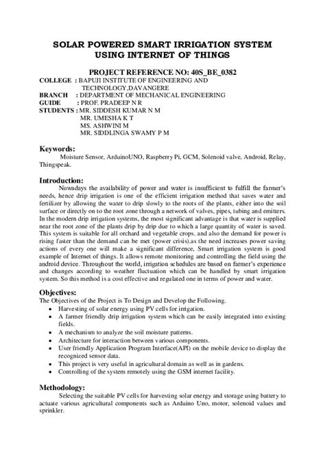 Pdf Solar Powered Smart Irrigation System Using Internet Of Things