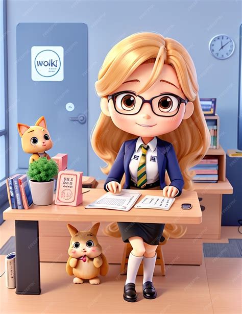 Premium Ai Image A Cartoon Of A Girl In A Classroom With A Cat On Her
