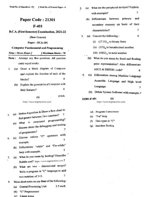 Bca 1 Sem Computer Fundamental And Programming 21301 2022 Pdf