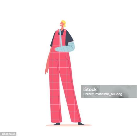 흰색 배경에 고립 붕대 팔을 가진 부상 환자 여성 캐릭터 병원에서 부러진 손을 가진 여자 가정의 방에 대한 스톡 벡터 아트 및 기타 이미지 가정의 방 건강 진단 건강