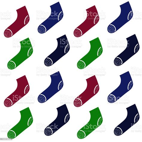 흰색 배경의 매끄러운 패턴에 고립 된 다른 색상의 파란색 빨간색 녹색세련된 면 모직 양말 트렌디 한 의류 항목의 번들 현대 의류 의류 플랫 만화 벡터 일러스트 0명에 대한