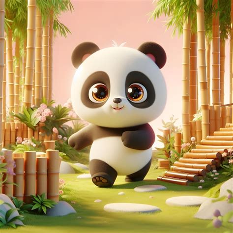 Premium Photo Cute Panda With Bright Sparkling Eyes In A Bambo Forest In 3d Animation Style