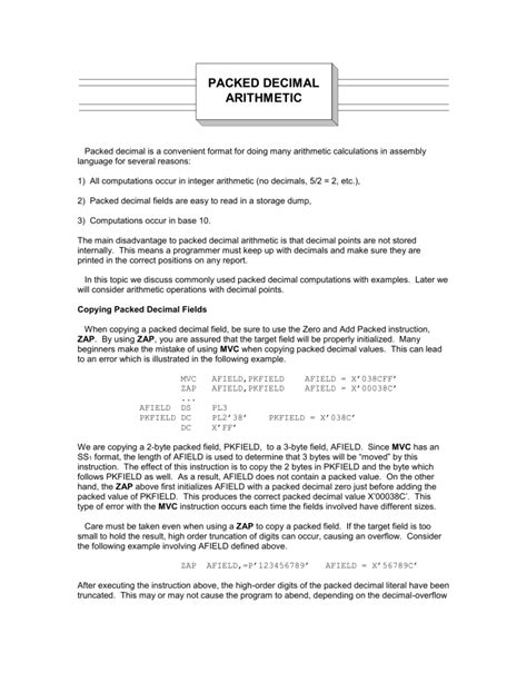 Packed Decimal Arithmetic