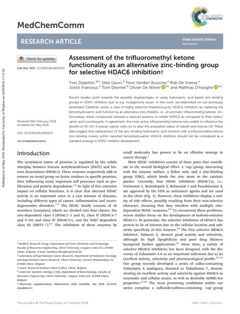 Pdf Assessment Of The Trifluoromethyl Ketone Functionality As An