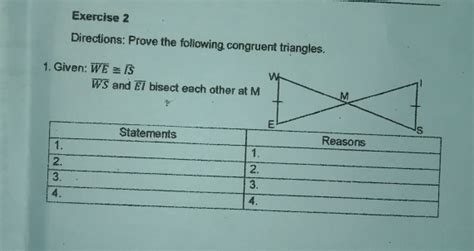 solved exercise 2 directions prove the following congruent triangles