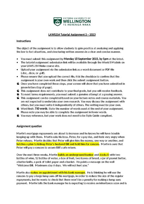 Crim Tut Assignment Just A Tut Question LAWS Tutorial Assignment Instructions